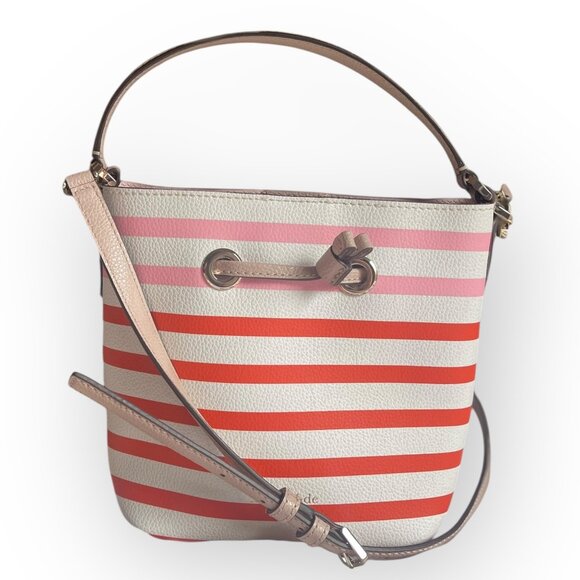 kate spade | Bags | Kate Spade Eva Stripe Bucket Bag Pink And White ...